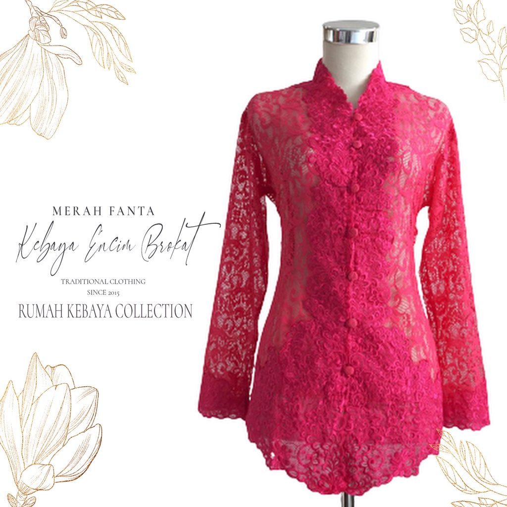 MERAH Kebaya Encim Kartini Brocade Modern Muslim Red Fanta Jumbo Long ...