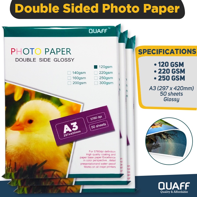 QUAFF Double Sided Glossy Photo Paper A3 Size (50 sheets per pack ...