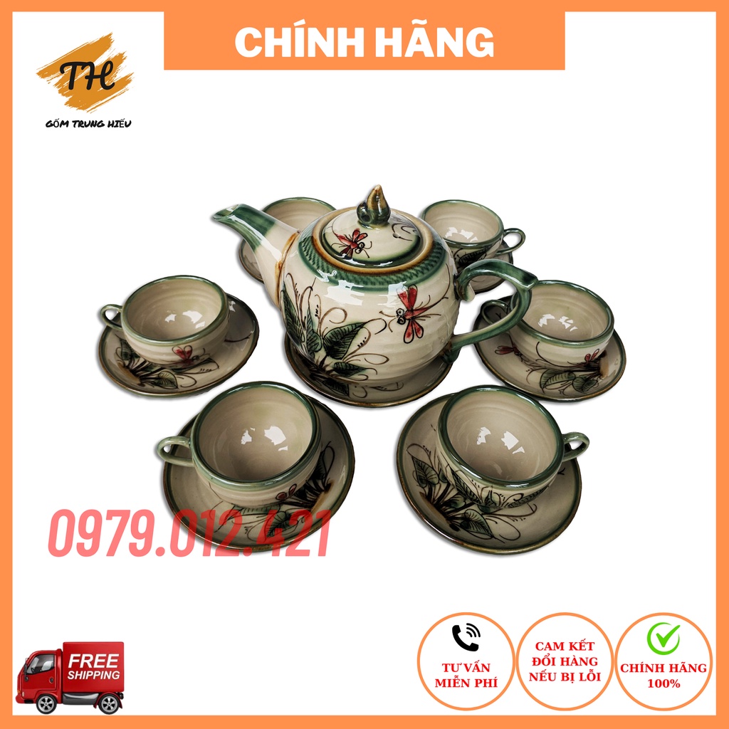 Bat Trang tea set with glossy enamel painted with Potato Dragon ...