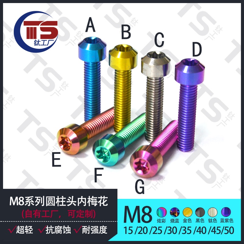TS M8 Titanium Bolt M8X15-40mm Cylindrical Chamfering Inner Torx Head ...