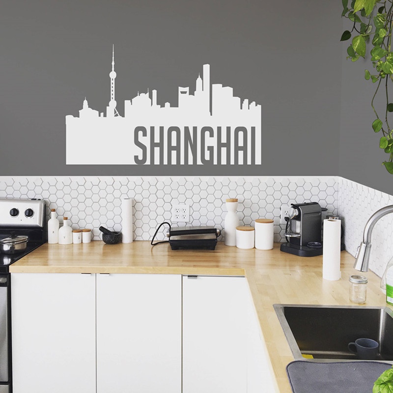 ShangHai city Wall Sticker Wall Art Skyline Silhouette DecalTile for ...