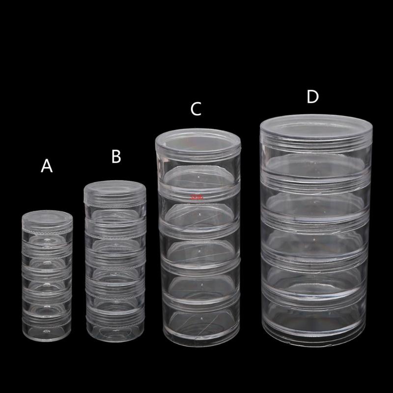 seng 5 Layer Cylinder Stackable Bead Containers Plastic Round Clear ...