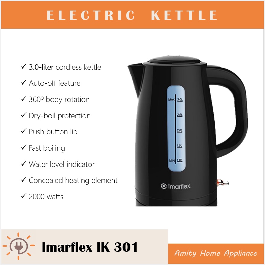 Imarflex 3.0L Electric Kettle Cordless Fast Boil IK301 | Shopee Philippines