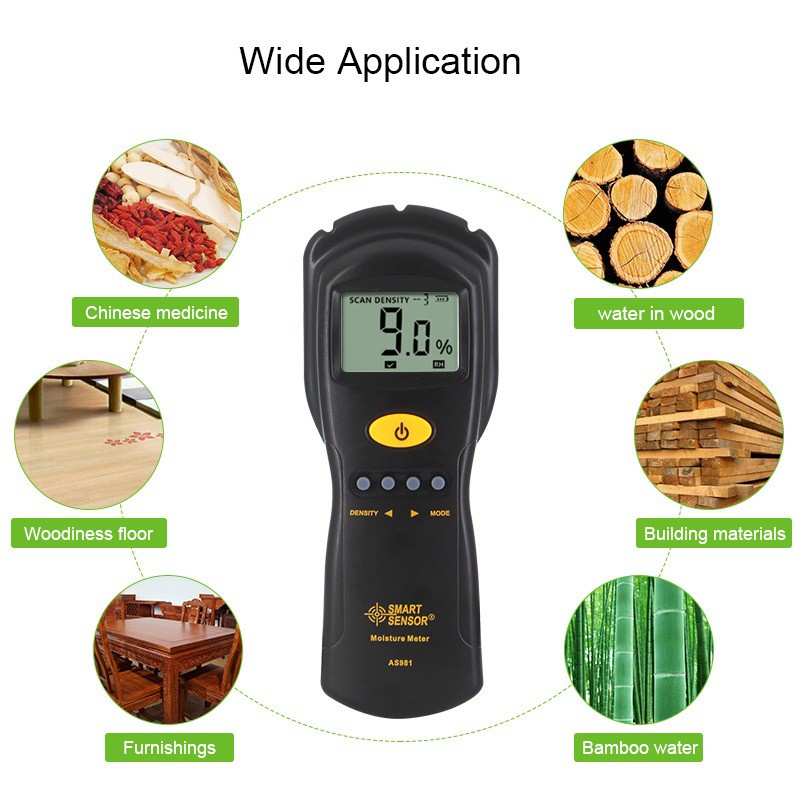 AS981 Digital Hygrometer Moisture Meter Wood Cardboard Lumber Concrete ...