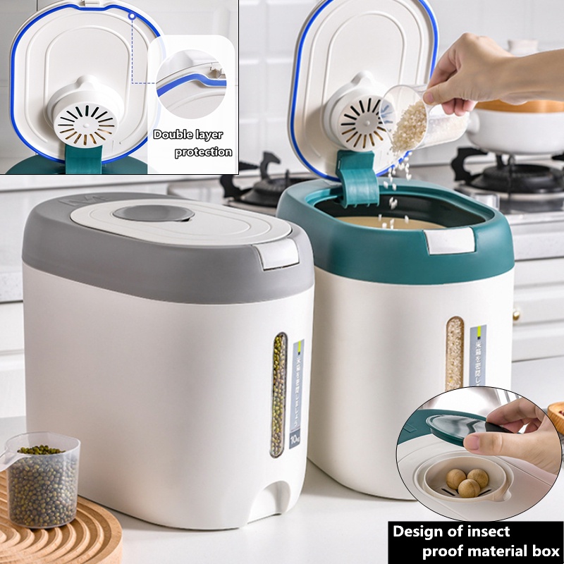 Double layer protective rice storage box kitchen container 10kg rice ...