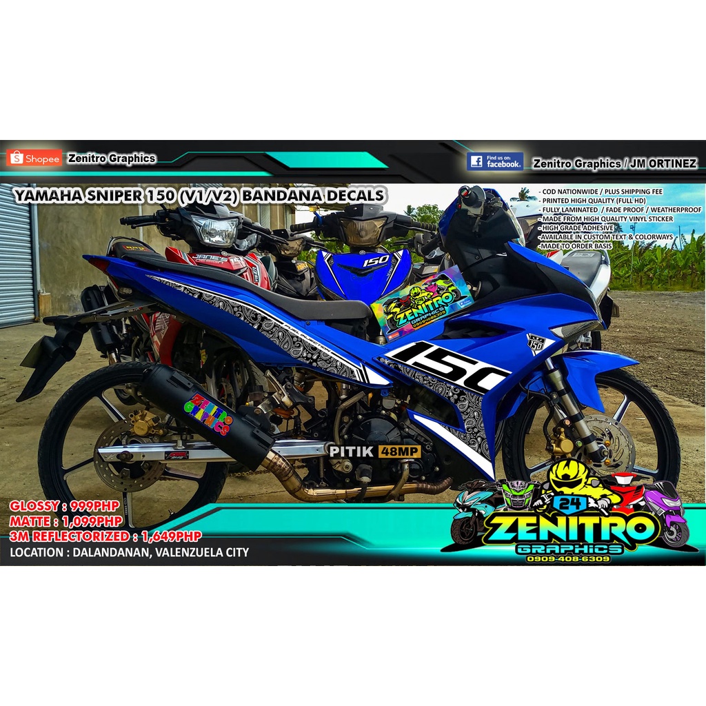 SNIPER 150 (V1/V2) BANDANA DECALS FOR RACE BLUE | Shopee Philippines