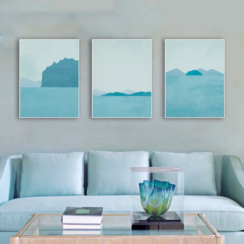 The Blue Lake And Mountains Simple Landscape Canvas Painting No Frame ...