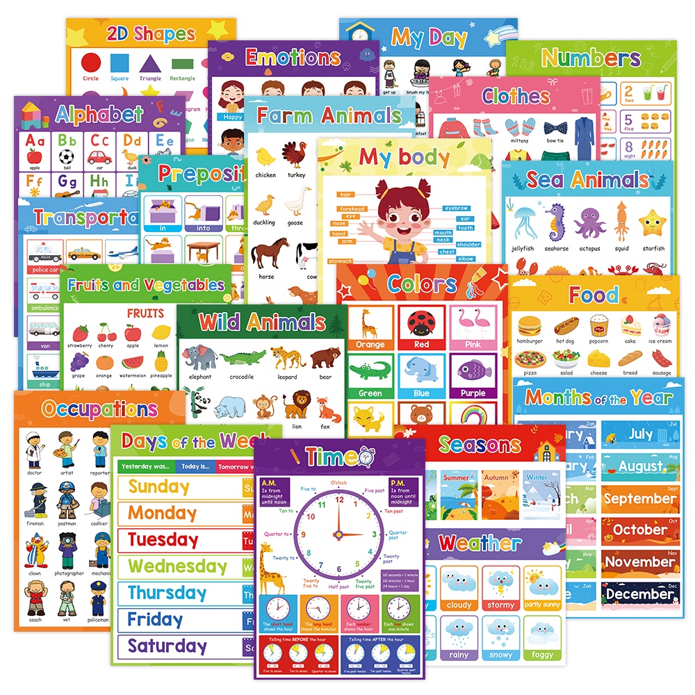 20 Themes Learning English for Children Fruit Color Animal Body Big ...