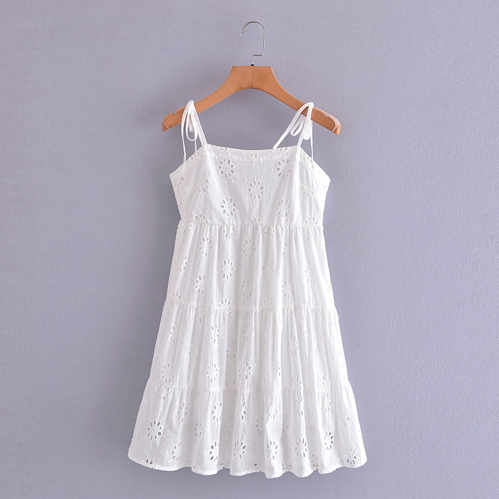 Embroidered Layered Lace Up Dress5459 | Shopee Philippines