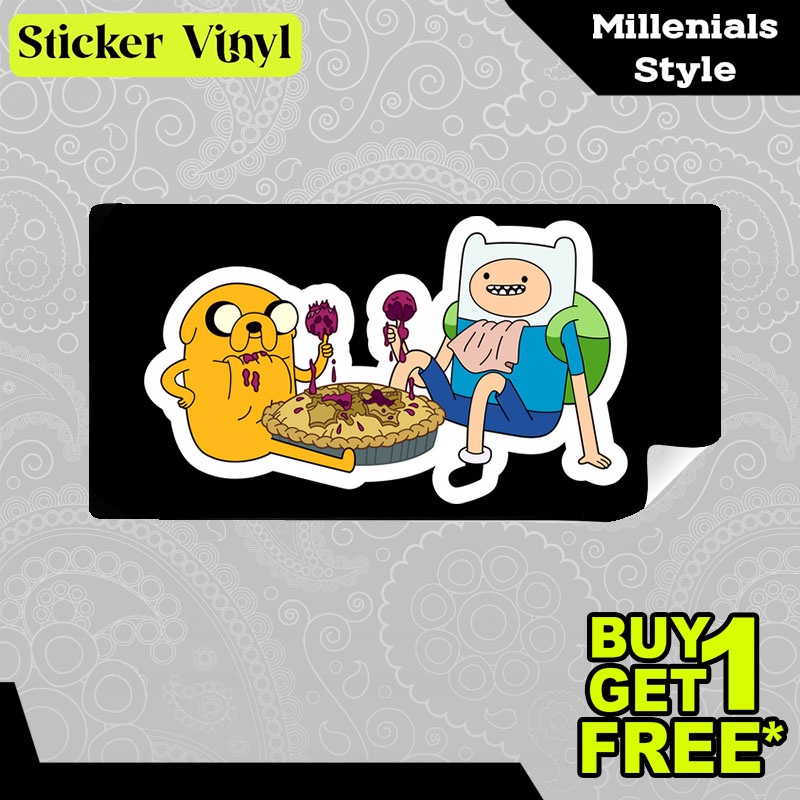 Finn and Jake Eating Pie Sticker Cute and Unique Cartoon Characters ...