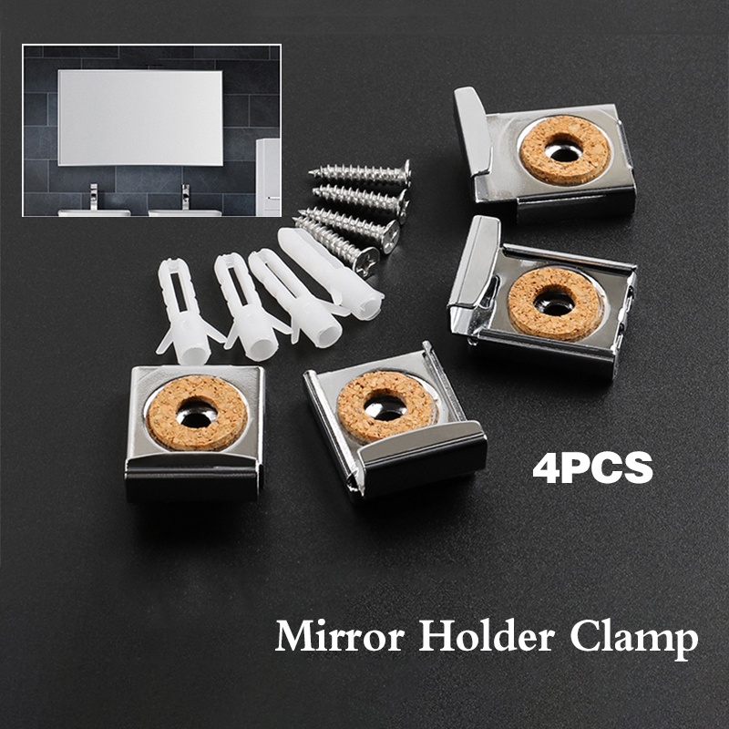 4PCS/Set Glass Shelf Bracket Mirror Holder Spring Loaded Adjustable ...