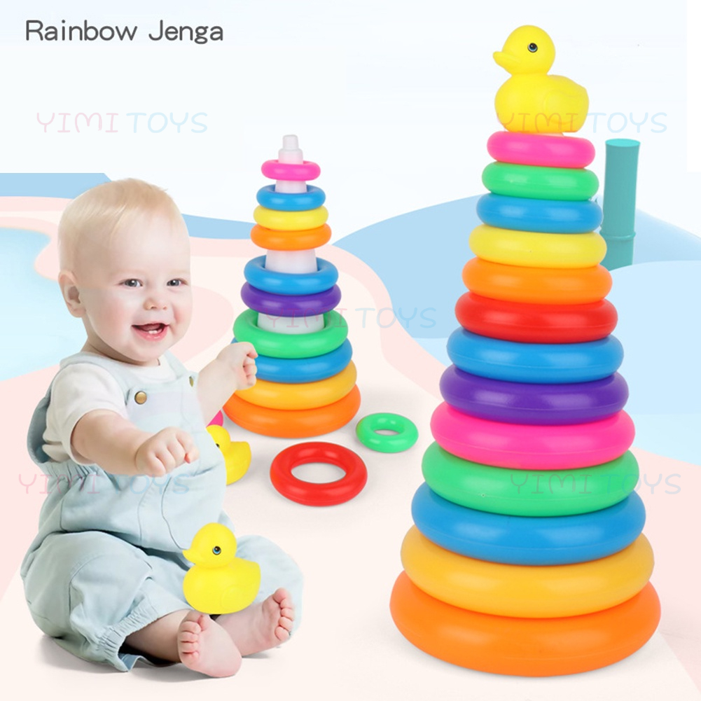 Baby Rainbow Tower Stacking Circle Fun Duck Ring Puzzle Game Pyramid ...