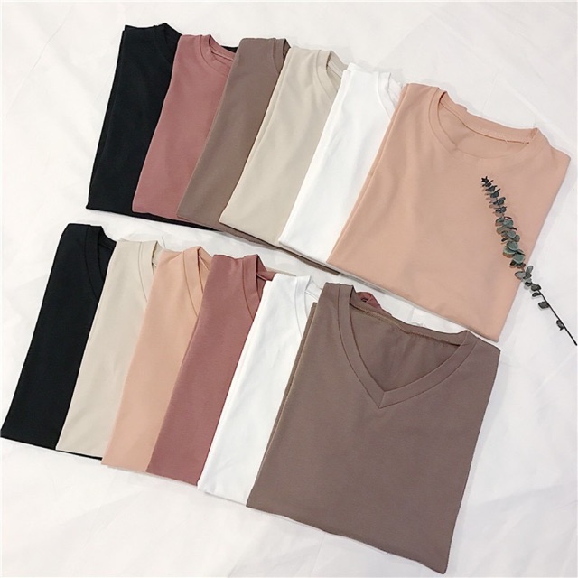 Women’s loose solid Earth colors plain short sleeve round neck vneck t ...