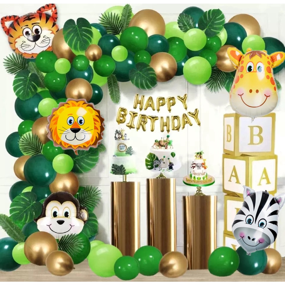 82pcs/set Jungle Safari Theme Party Balloon Garland Kit Animal Balloons ...