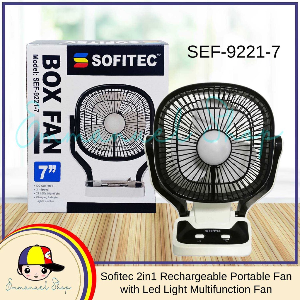 Rechargeable Black Portable Fan with LED Light Sofitec Box Fan Table ...
