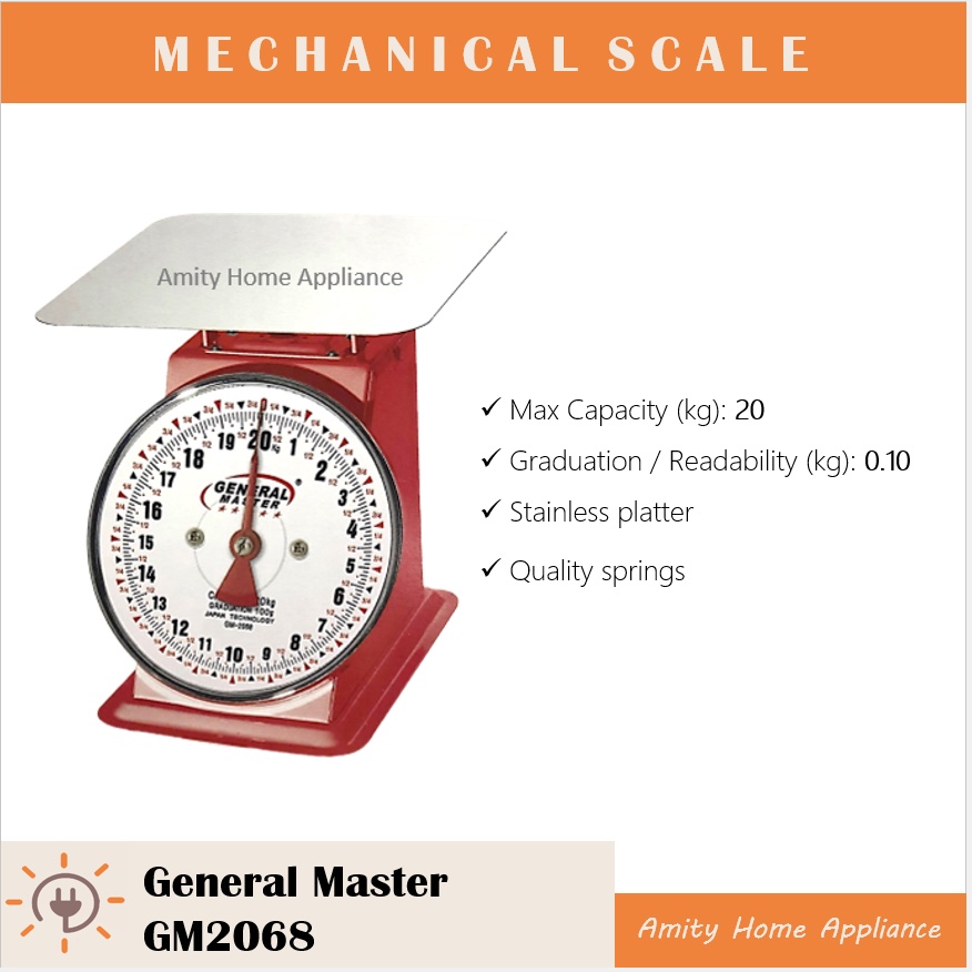 General Master 20KG Flat Plate Mechanical Scale Dial Spring Timbangan ...