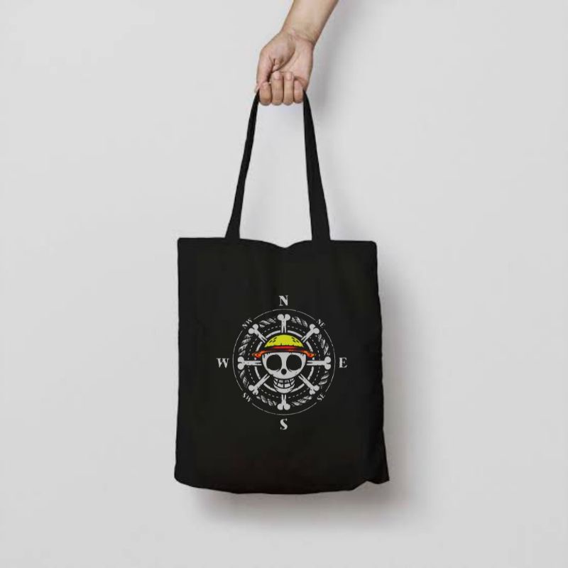 HITAM Tote bag LOGO ONE PIECE totebag Zipper anime canvas/Tote bag ...
