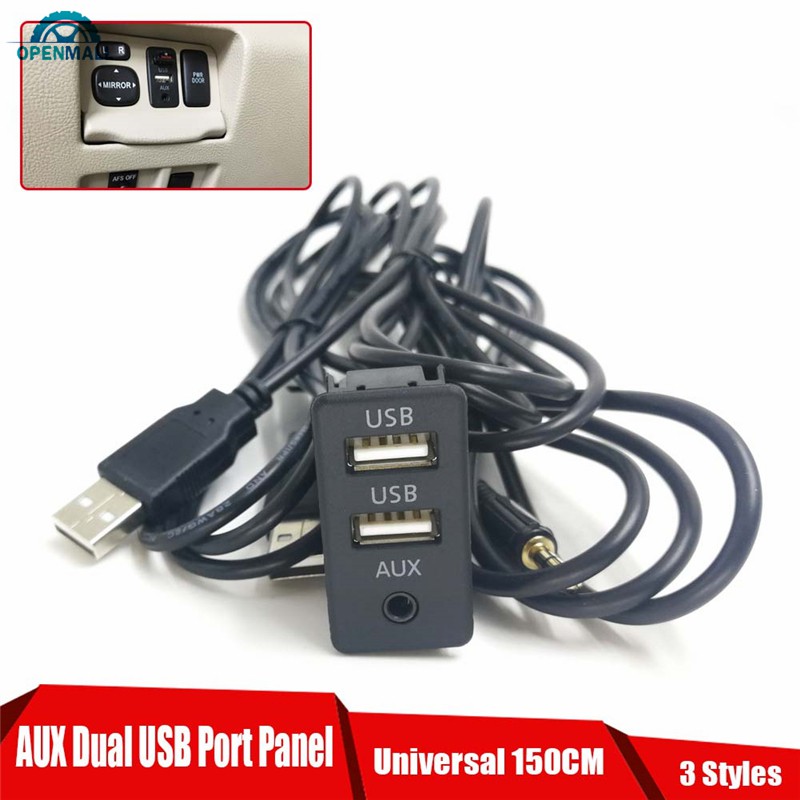OM Universal 150CM 3 Styles Car Flush Mount AUX Dual USB Port Panel ...