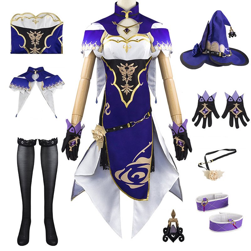 Game Genshin Impact Lisa Minci Cosplay Costume Lisa Wig The Librarian Sexy Dress Set For Woman