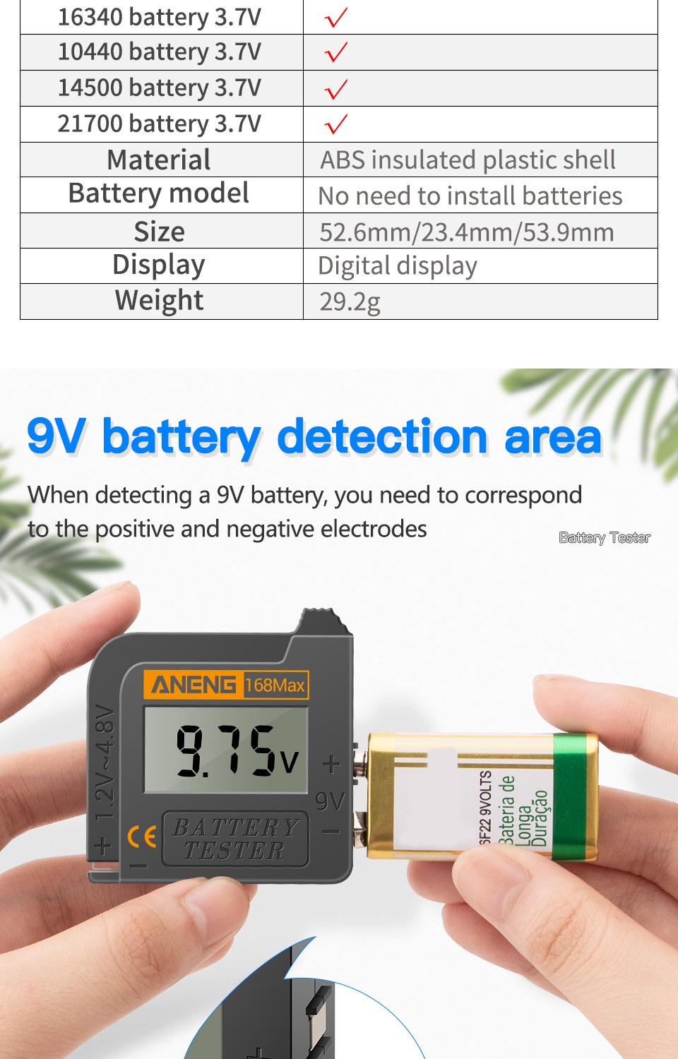 Aneng 168Max Digital Lithium Battery Capacity Tester Universal Test ...