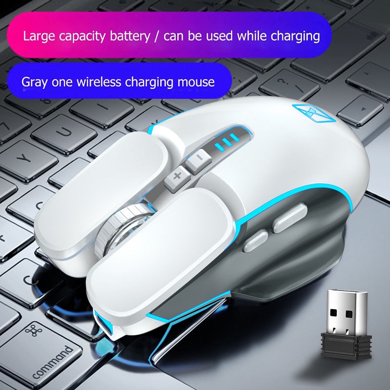 Gaming Mouse Rechargeable Wireless Mouse 2400 DPI Ergonomic 6 Keys RGB ...