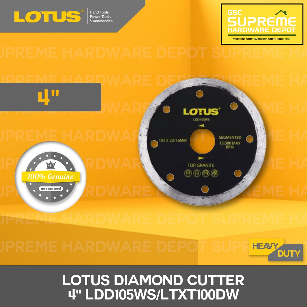 Lotus Diamond Cutter Blade 4"x20/16mm Cutting Disc LDD105WS/LTXT100DW ...