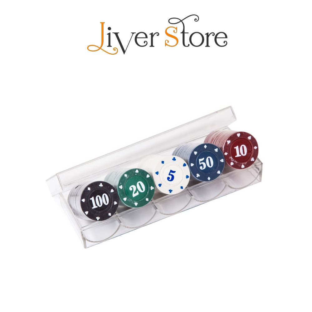 Set of 100 plastic poker chips and chips with numbers and plastic tray ...