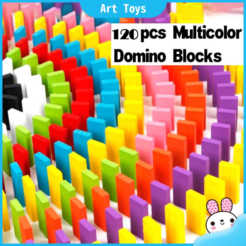 Children's 120Pcs Rainbow Wooden Domino Blocks Toy Set Early ...