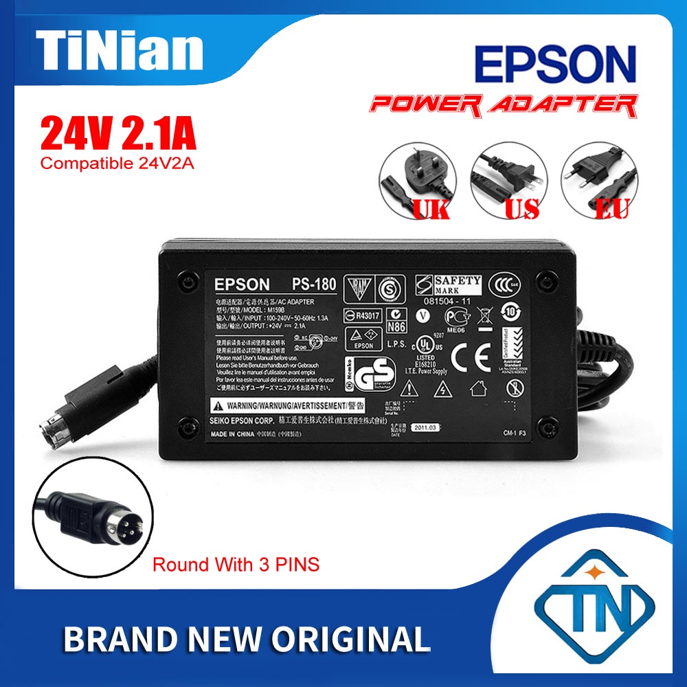 24V 2.1A 2A AC DC Adapter PS-180 for EPSON TM-88 TM-T88 II III TM-U300A ...