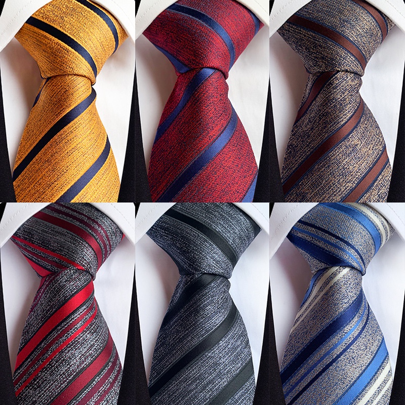New Men's Tie 8CM Neckties Jacquard Woven Stripes Striped Neck Ties ...