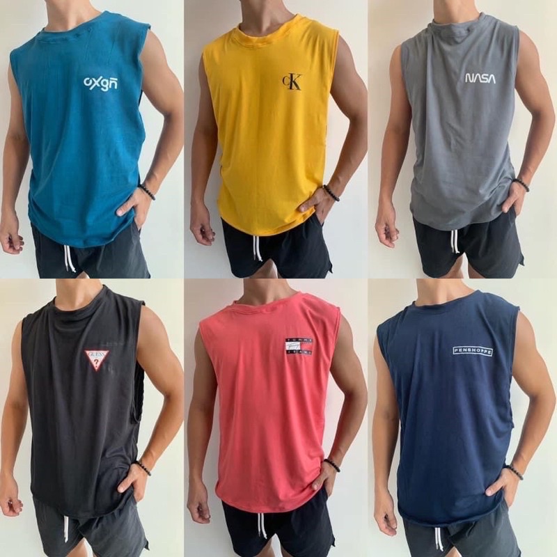 PLAIN MUSCLE CUT SANDO WITH BRAND PRINT FOR MENS | Shopee Philippines