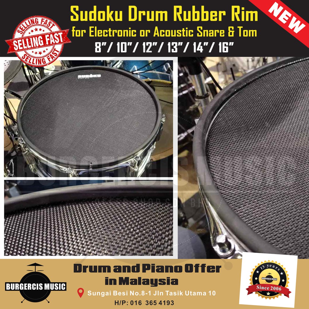 Sudoku electronic & acoustic drum Thick Rubber Rim/Rubber hoop Rim Trim ...