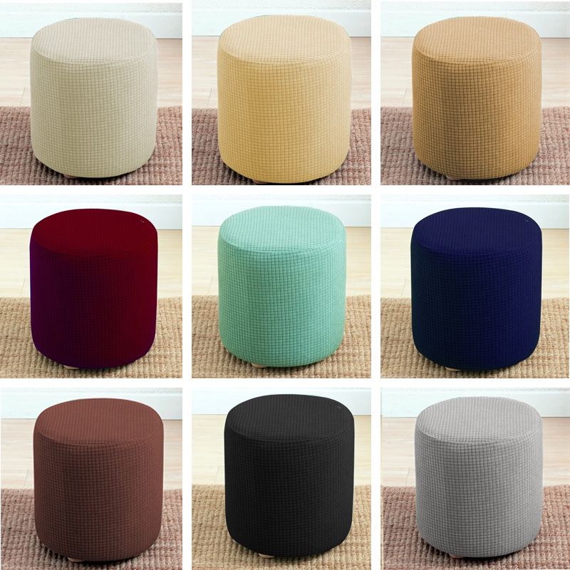 #COD# Round Footstool Cover Elastic Seat Cover Polyester Ottoman Covers ...