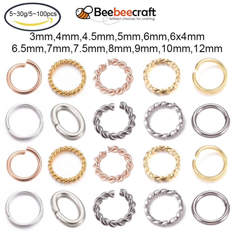 5-30g or 5-100pcs 3-12mm 304 Stainless Steel Open Jump Rings Split Ring ...