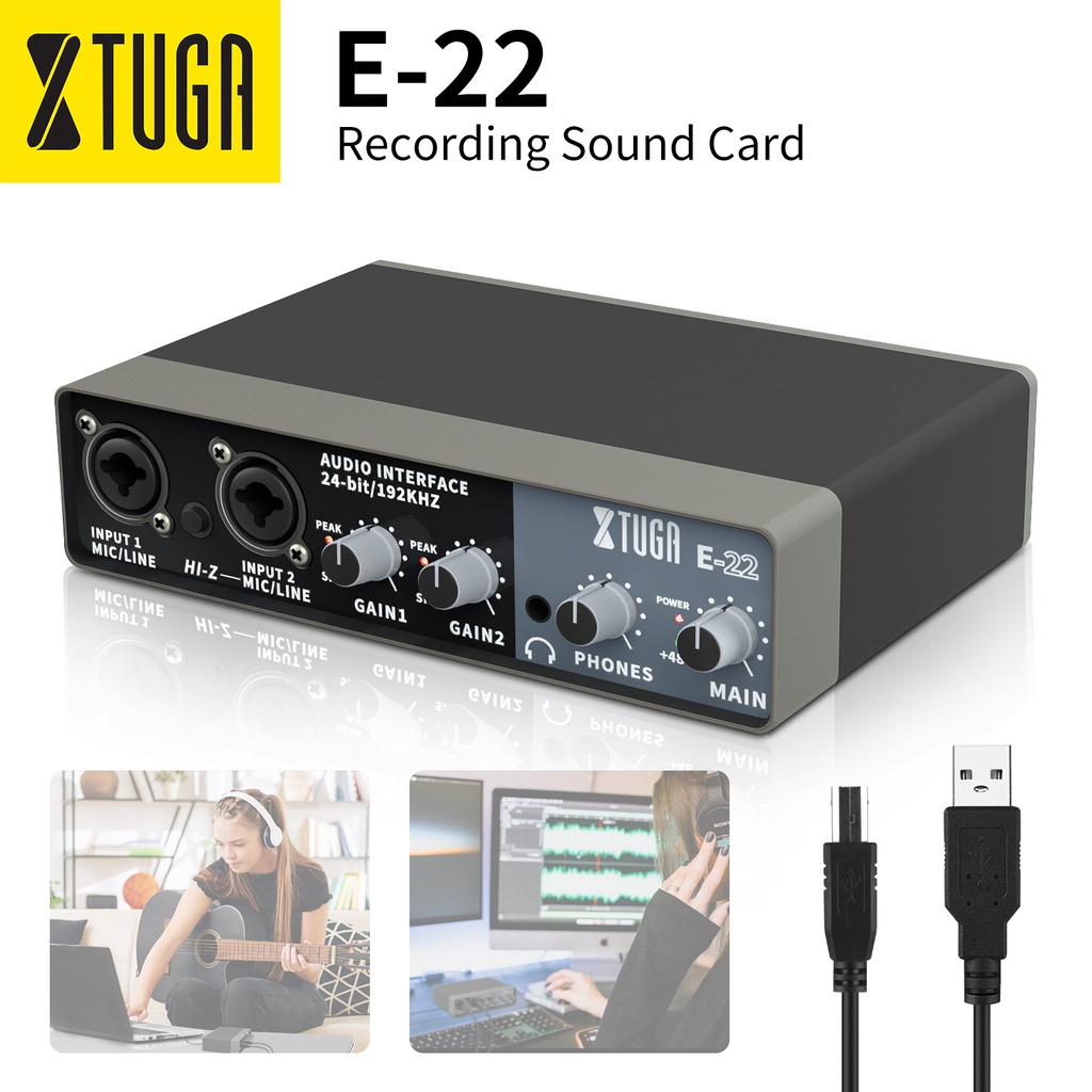 XTUGA E-22 Stereo/Mono USB Recording Sound Card High Audio Resolution ...