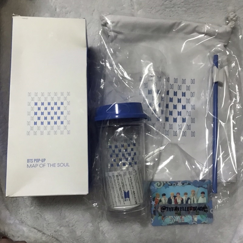 BTS Cold Cup Set (Map of The Soul Pop-Up Reusable Clear Blue Tumbler ...