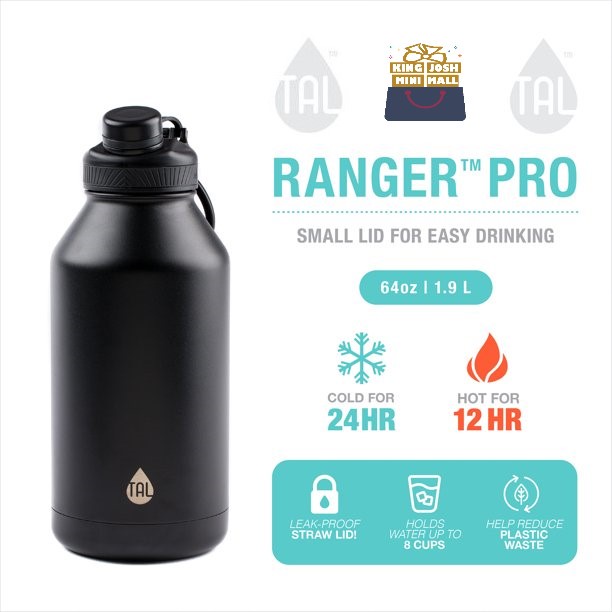 Tal 64 Oz (1.9L) Ranger Pro Bottle | Double Wall Insulated Stainless ...