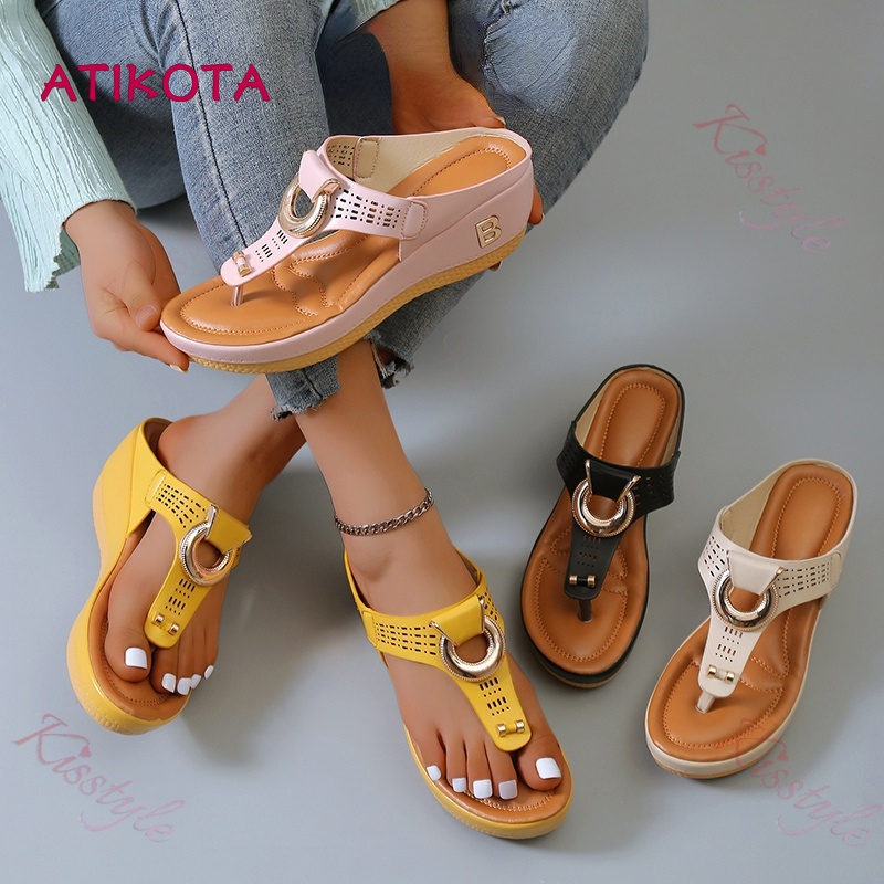 Fashion Outdoor Women Wedge Sandals Casual Flip Flop Slip ons Sandal ...