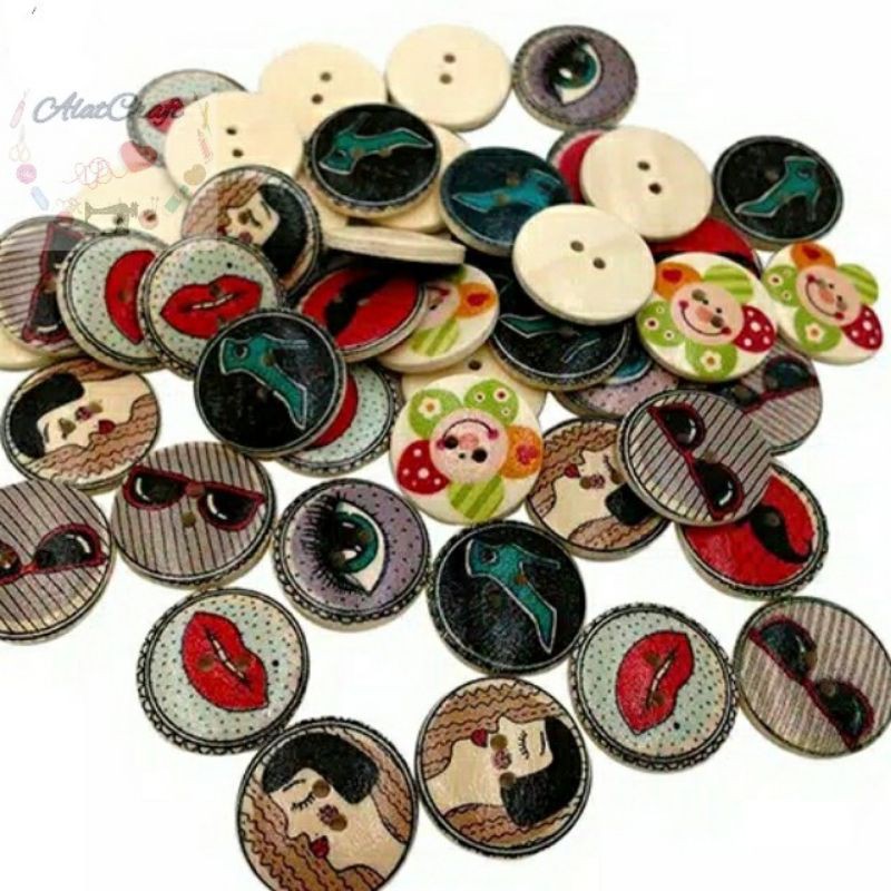 KAYU Decorative Buttons/Mask Buttons/VINTAGE GIRLY Wood Buttons ...