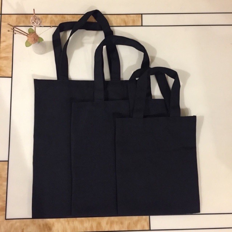 1pc Thick Black Canvas Tote Bag Plain Design Katsa Shoulder Sling Bag ...