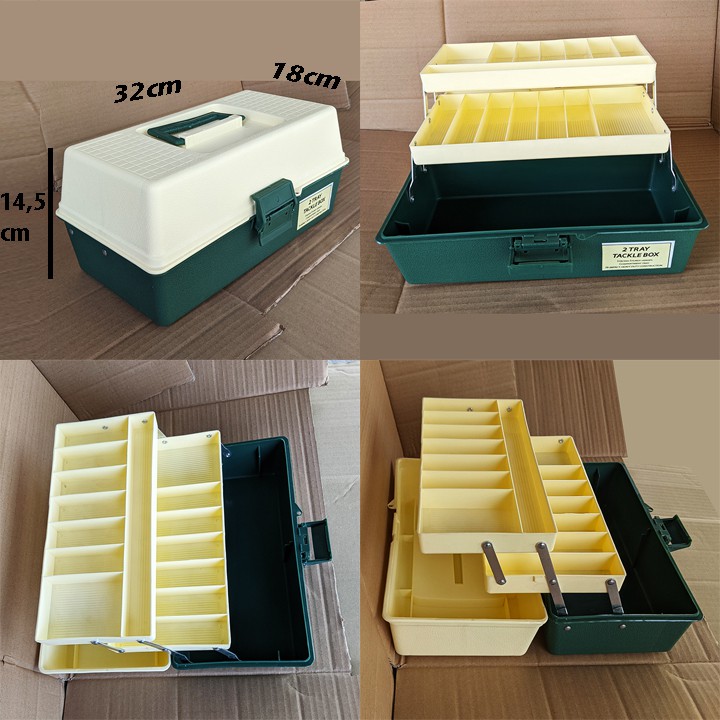 Tool box, 2-layer tool box, cream lid, lock, handle. Fixed compartment ...