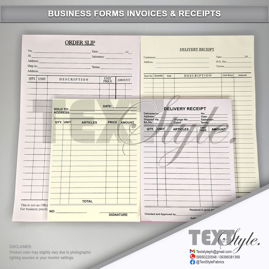 Textstyle Business Forms Invoices Delivery Receipt and Order Slip Small ...