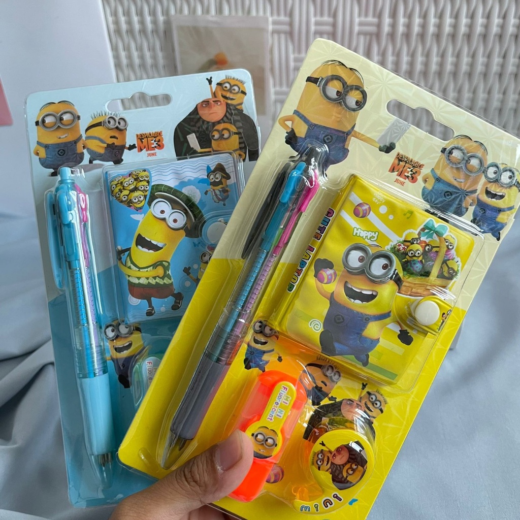 4 IN 1 STATIONERY PACKAGE CUTE MINIONS MODEL READY 2 COLORS SAVING ...