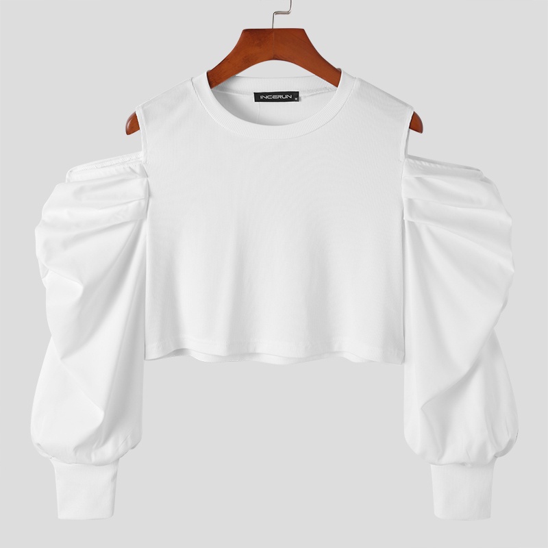 INCERUN Men Western Style Fashion Off Shoulder Puff Long Sleeve Crop ...