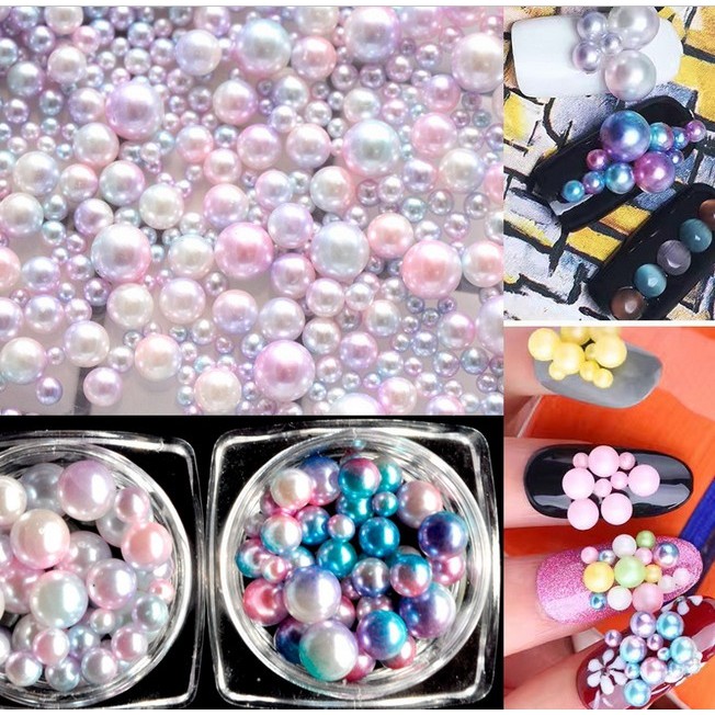 1 Box Multi-size 3-6MM NO Hole Colorful Rainbow Round Beads Pearl Nail ...