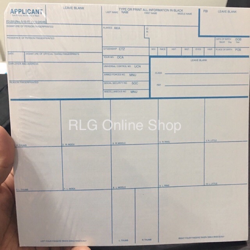 Fingerprint Cards, FD-258, Standard FBI form★1-2 days delivery | Shopee ...