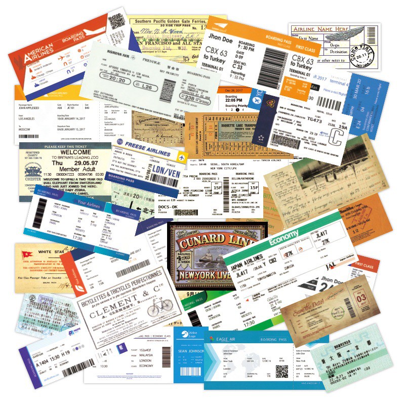 55 PCS Airline Boarding Ticket Stickers for Skateboard Fridge Guitar ...