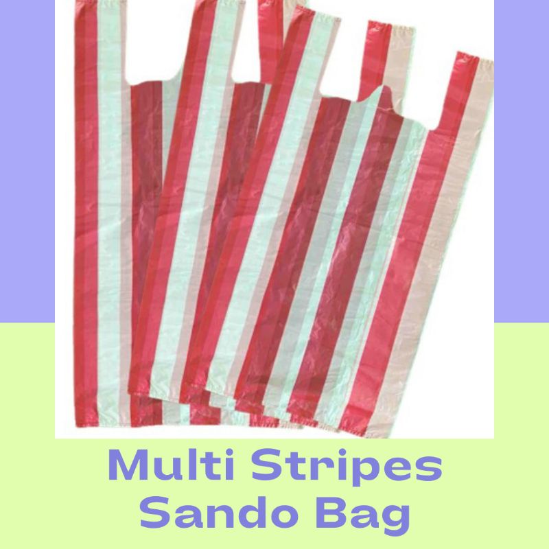 50 Pieces Multi Color Stripes Sando Plastic Packaging Reusable Shopping ...