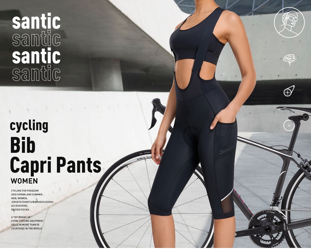 Santic Bib Shorts For Women 4d Padded Breathable Running Shockproof Bicycle Riding Pants High ...