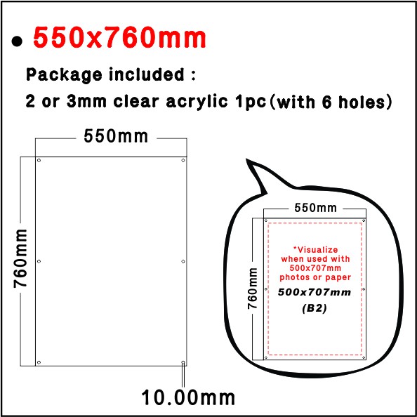 Clear Transparent Acrylic Sheet with Holes / Wall Frame Paper Holder ...